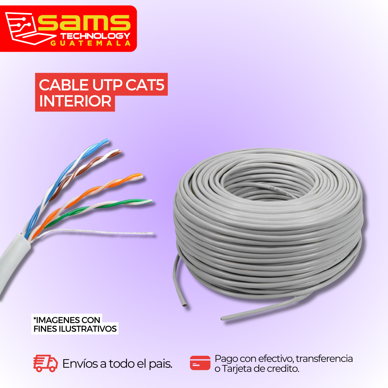 Cable UTP CAT 5 Interior 1M - Sams Technology Guatemala